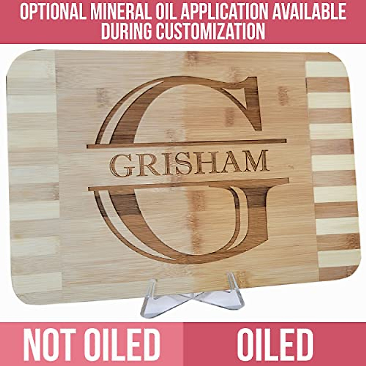 Brew City Engraving - Monogram Letter Bamboo Cutting Board Personalized & Laser Engraved Name; Present for Birthdays Housewarmings Client Gifts Weddings Anniversaries Parents Couples & Friends