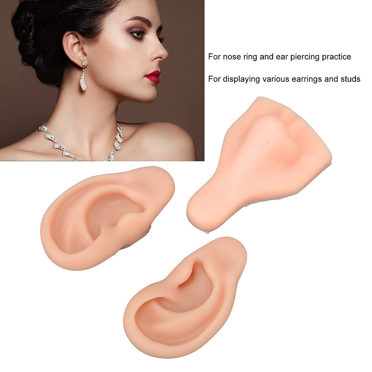 Silicone Ear,Reusable Silicone Nose Model,Piercing Practice Supplies,Displays Tool for Jewelry (Light Skin Color)