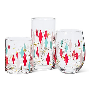 Abbott Collection Home 27-BOWLERAMA-HB Diamond Highball, 6.5 inches high, Pink/red