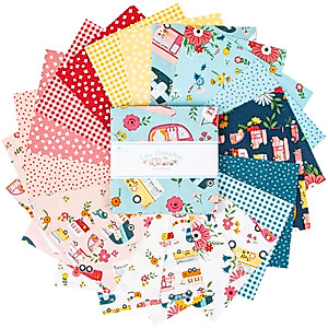 Gone Glamping Riley Blake 5-inch Stacker, 42 Precut Fabric Quilt Squares by Lori Whitlock, Assorted