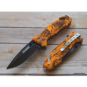 8 Inch Overall Tactical Rescue Stainless Steel Open Folding Pocket Knife With Clip Outdoor Survival Hunting Knife for Camping by Survival Steel