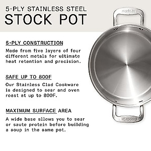 Made In Cookware - 6 Quart Stainless Steel Stock Pot With Lid - 5 Ply Stainless Clad - Professional Cookware - Crafted in Italy - Induction Compatible