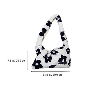 VALICLUD Fuzzy Tote Bag Hobo Bag Small Faux Fur Purse Flower Clutch Bag Furry Handbag Underarm Purse for Women