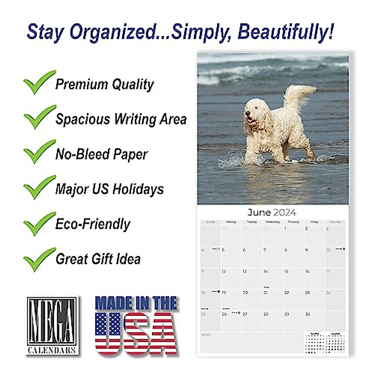 2023 2024 Labradoodle Calendar - Dog Breed Monthly Wall Calendar - 12 x 24 Open - Thick No-Bleed Paper - Giftable - Academic Teacher's Planner Calendar Organizing & Planning - Made in USA