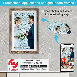 FRAMEO 15.6'' WiFi Digital Picture Frames 32GB Smart Touch Screen Digital Photo Frame 1920 * 1080 IPS FHD Large Digital Picture Frame Share Photos and Videos Anytime, Anywhere with The FRAMEO app