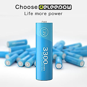Deleepow AA Rechargeable Batteries 3300mAh 1.2V Nimh AA Rechargeable Batteries 16-Pack 1200 Cycles(Only Battery)