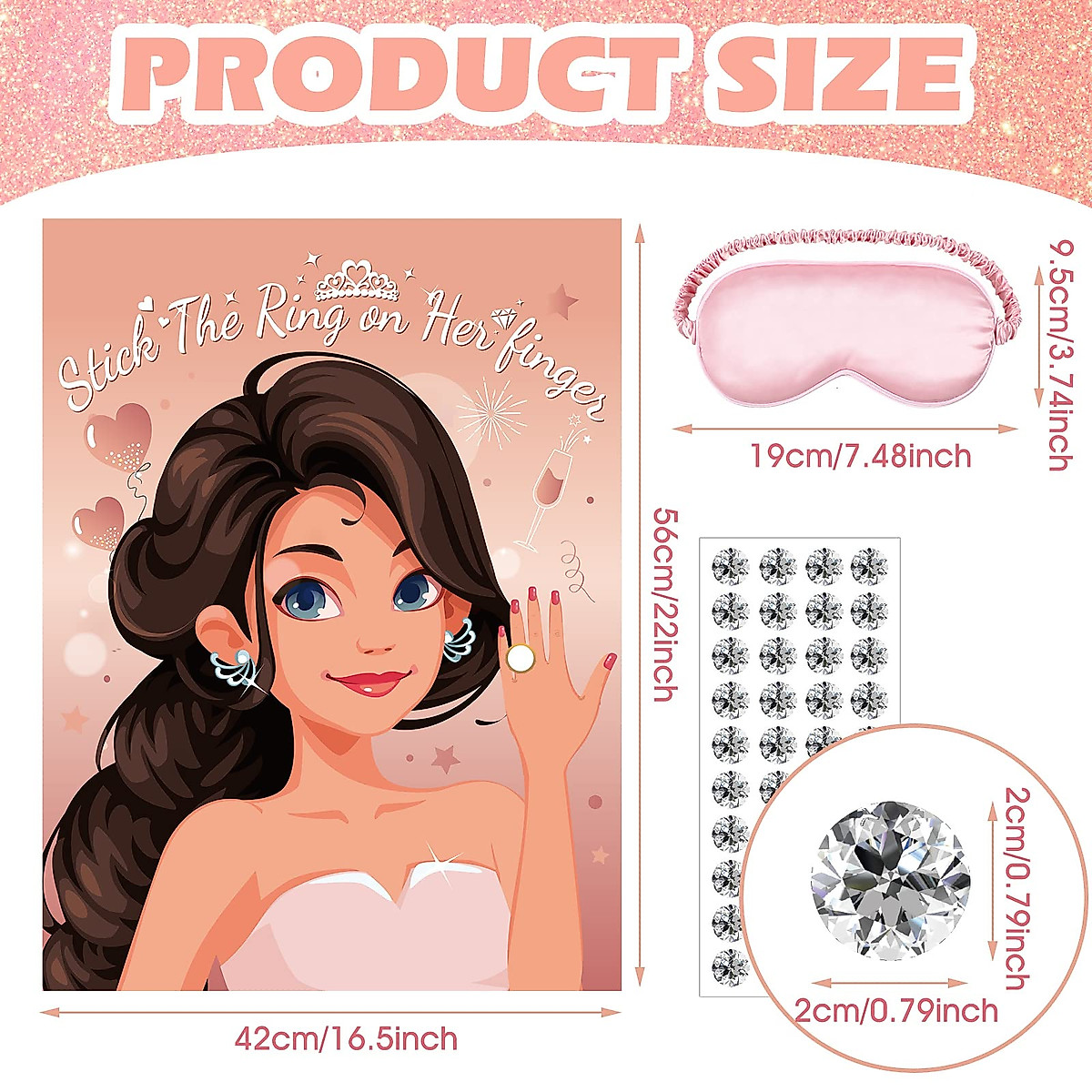 42 Pcs Pin The Ring on The Bride Bridal Shower Bachelorette Party Night Game Bridal Party Games Pin The Ring Game with Rose Gold Bridal Poster Ring Stickers Blindfold for Women Wedding Engagement