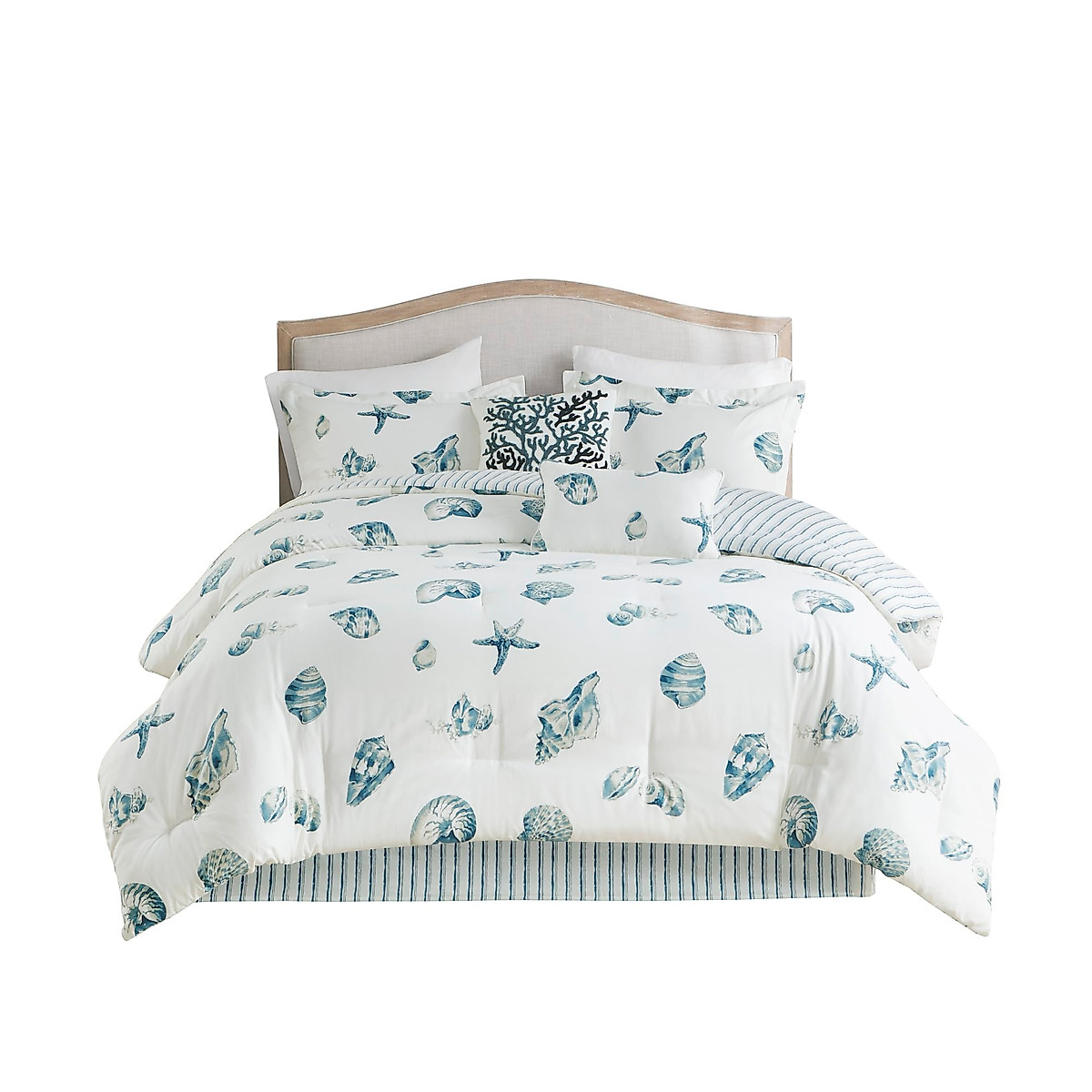 Harbor House Cozy Cotton Comforter Set - Coastal, All Season Down Alternative Casual Bedding with Matching Shams, Decorative Pillows, Beach House, Reversible Seashell Blue Twin(72"x90") 3 Piece