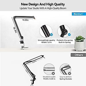 Bietrun Mic Arm Desk Mount(Longer)for Shure SM7B/MV7/Blue Yeti/Nano/Hyperx Quadcast, Adjustable 360° Rotatable Universal Heavy Duty Metal Mic Arm with 3/8" to 5/8" Adapter, Cable Trough, Headset Hook