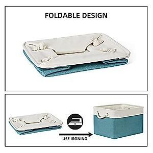 Bidtakay Set of 4 Bundled Baskets Storage Bins with Handles 15 X 11 X 9.5 Inches (White&Teal Blue)