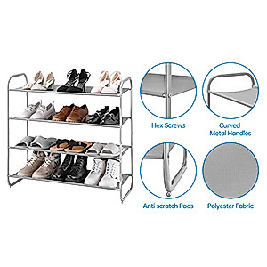 MAX Houser 4 Tier Shoe Rack Storage Organinzer 4 Shelf Shoe Rack Organizer，Entrance Fabric Shoe Shelf Small for Closet Entryway Hallway Bedroom(Light Gray)