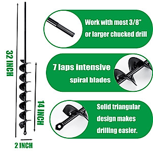 32" x 2" Extended Length Auger Drill Bit for Planting Bulb Flower & Bedding, Garden Plant Auger, No Need to Squat, Post Hole Digger for 3/8" Hex Drive Drill, Earth Auger Bulb Planter Tool