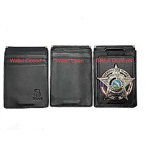 Frag Black Leather Sheriff Police Hidden Badge Wallet & Chain Necklace Lanyard, Medium