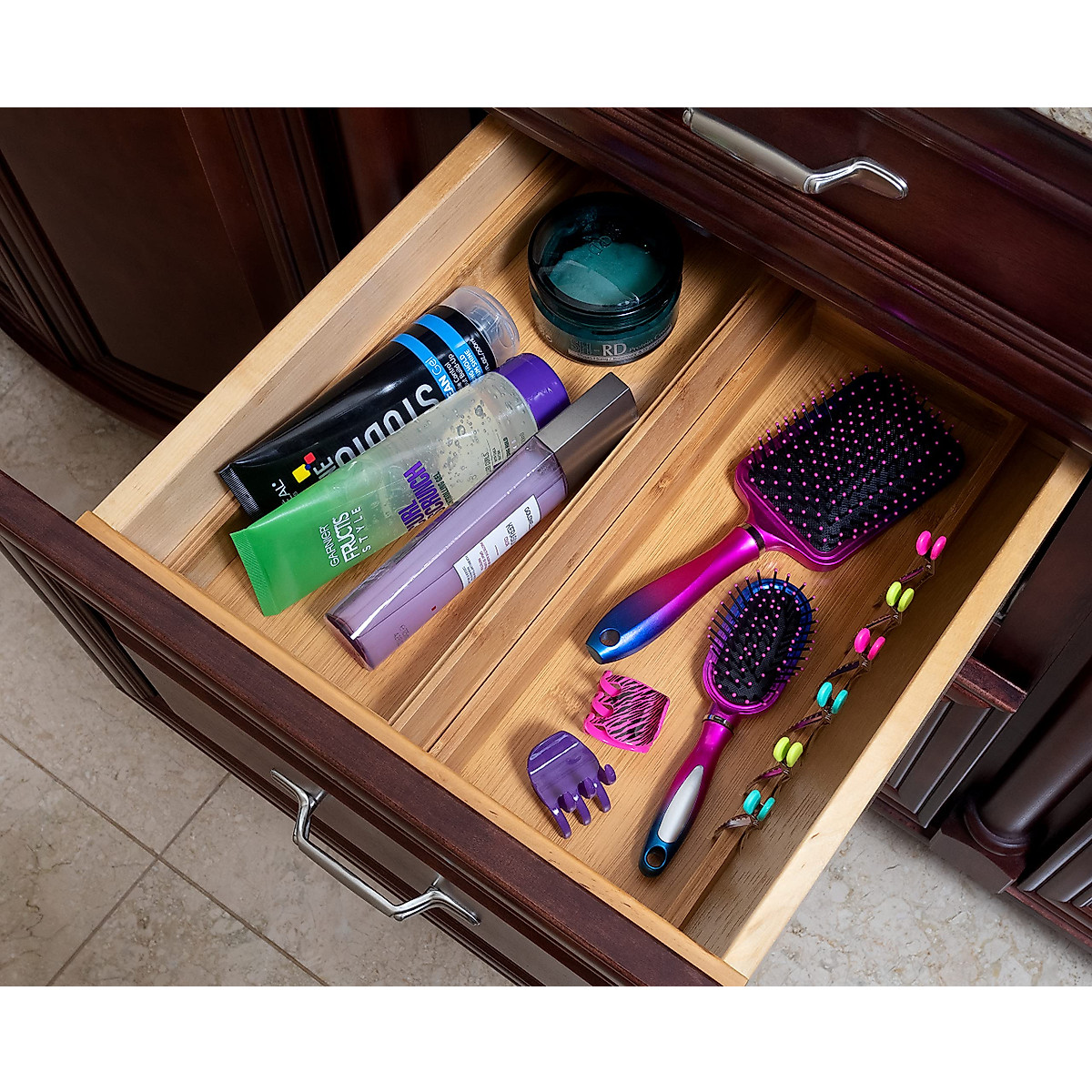 Lipper International 8186S Bamboo Wood Stacking Drawer Organizer Box, 6" x 15"