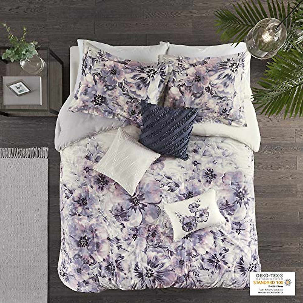 Madison Park Enza 100% Cotton Duvet Beautiful Floral Design All Season, Breathable Comforter Cover Bedding Set, Matching Shams, Full/Queen(90"x90"), Purple 3 Piece