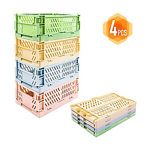 4-Pack Mini Baskets Plastic for Shelf Home Kitchen Storage Bin Organizer, Stacking Folding Storage Baskets for Classroom Bedroom Bathroom Office (5.9 x 3.8 x 2.2)