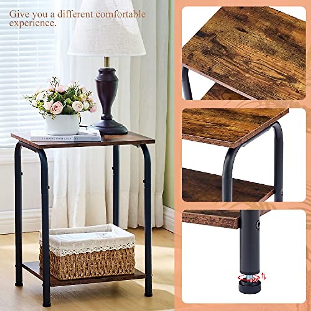 Tajsoon Small End Table with 2 Tier Storage Shelves, Small Side Table for Small Spaces, Sofa Table, Bedside Table, Small Table for Living Room, Bedroom, Sturdy Frame & Easy Assembly