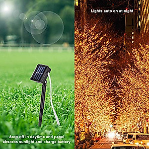Solar String Lights Christmas Lights 100-LED 39ft 8-Lighting Modes, Waterproof, Fairy Lights for Garden, Patio, Fence, Holiday, Party, Balcony Decorations (2 Pack, Warm White)