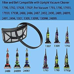 Aolleteau Filter Compatible with Bissell Vacuum 1790, 1792, Pet Vacuum 1793, 2488, 2486, 2487, 2492, 2490, 2489, 24899, 2491, 2494, 1307, 1309 (1 Pack Post-Motor Filter and 1 Pack Style 7/9/10 Belt)