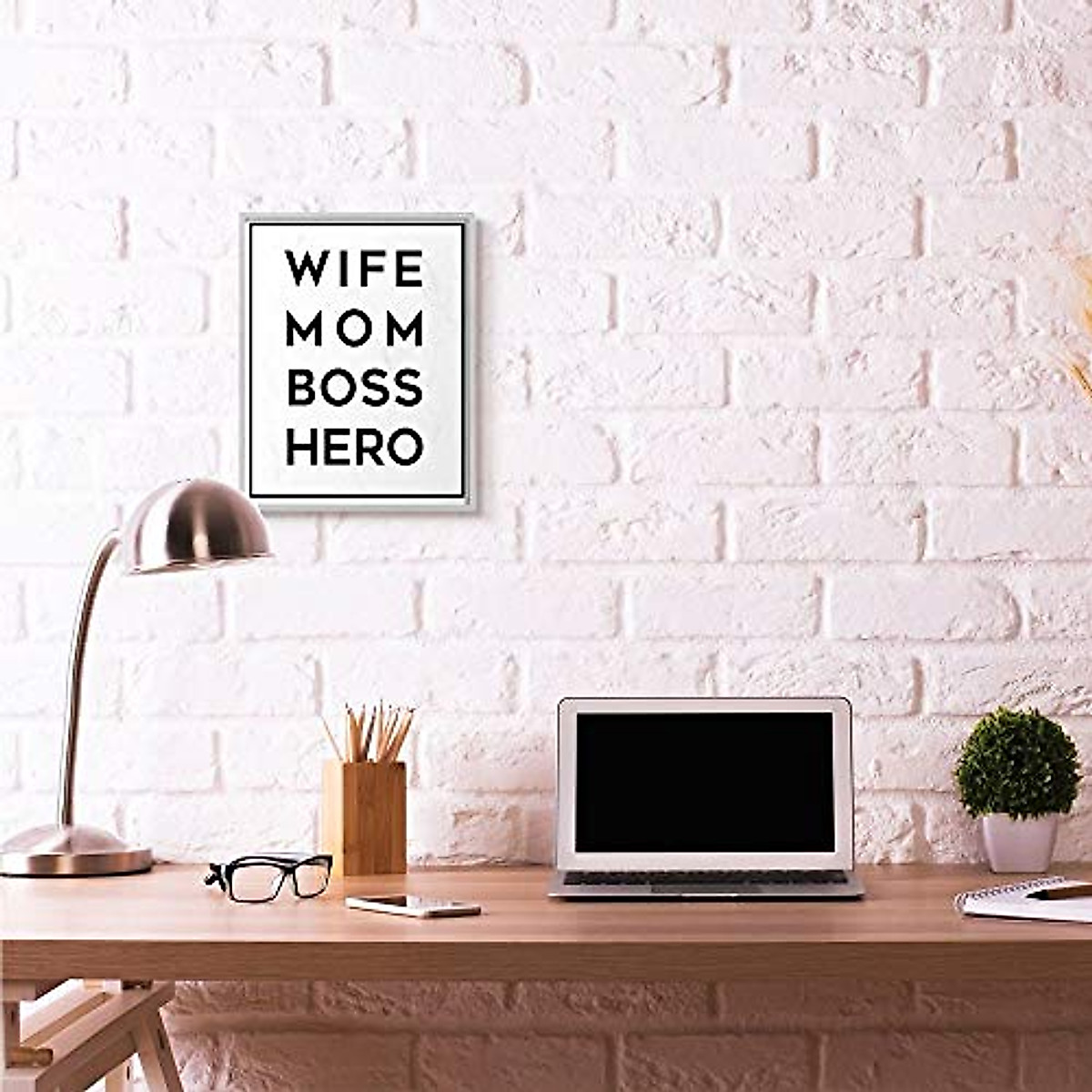 Stupell Industries Wife Mom Family Home Inspirational Word Black And White Design Gray Farmhouse Rustic Oversized Framed Giclee Texturized Art by Anna Quach, 16 x 1.5 x 20, Multi-Color