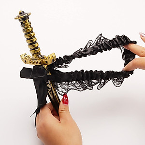 2 Pcs Bow Garter with Pirate Dagger Lace Bow Leg Ring Sword Leg Holster for Halloween Carnival Dress Up Props Women Girls Favor,Black