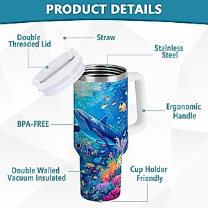 ODAWA a Vibrant and Colorful Underwater Scene Filled with Travel Coffee Tumbler with Straw and Lid Travel Mug 30 Oz Stainless Steel Cups
