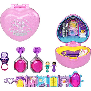Polly Pocket Collector Compact with 2 Dolls, Keepsake Collection Royal Ball Jewelry Accessories Set, Collectible Toy with Unicorn Castle Theme