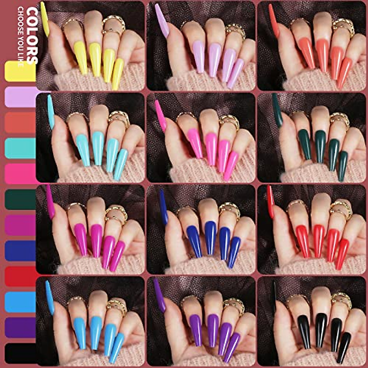 Teenitor Long Coffin Press On Nails Full Cover Color Nail Tips, 576pcs Fake Nails, Long Ballerina False Nails, 24 Colors Glue On, Acrylic Nail Clipper, Nail Art Stickers for DIY Fake Nails