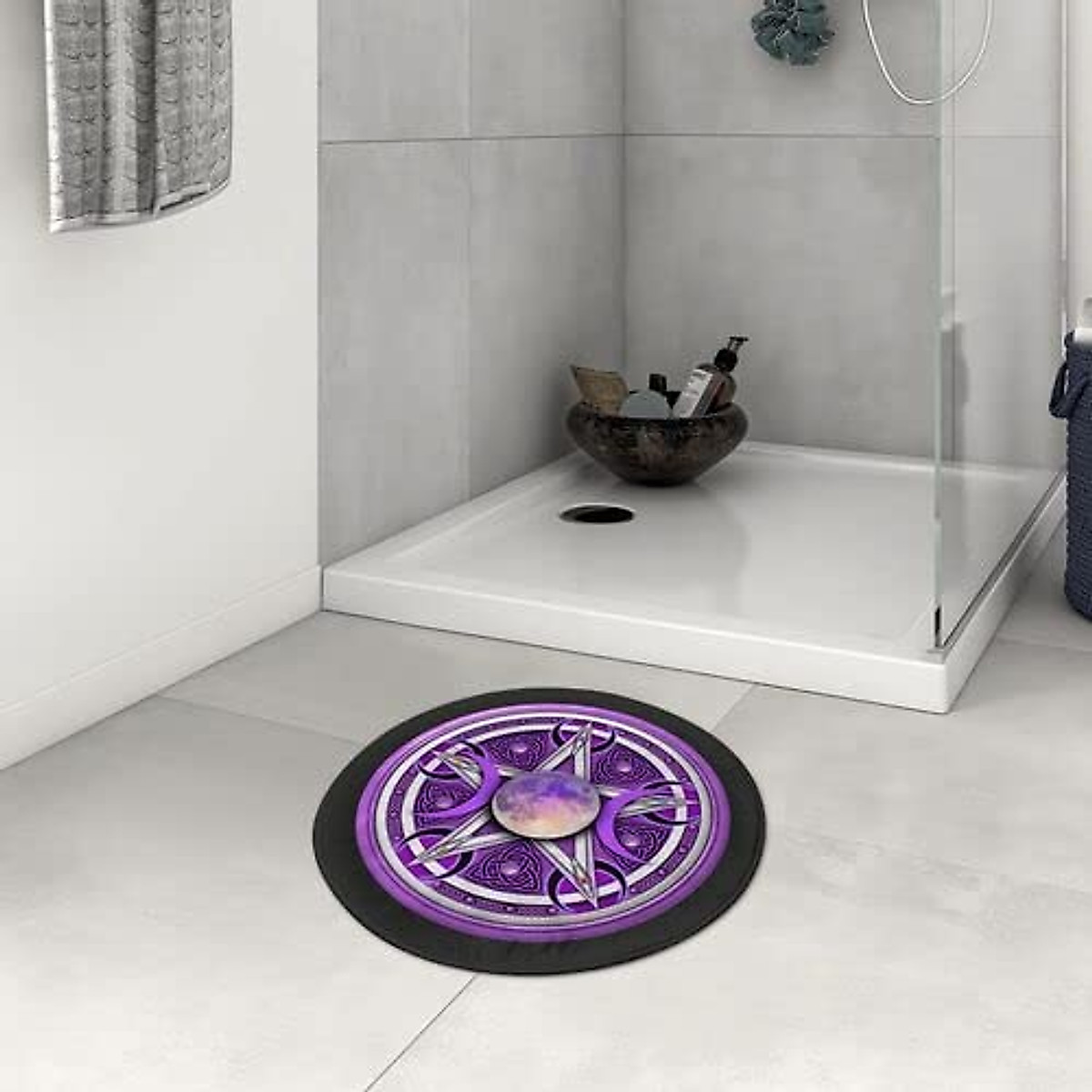 YETTA YANG Purple Wicca Wiccan Moon Fun Indoor and Outdoor Door Round Mat Welcome Mat Non-Slip Home Decoration Mat Housewarming Gift 23.6in 60cm