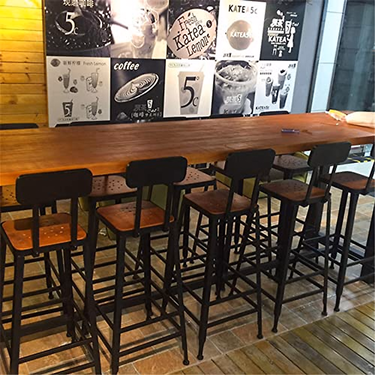 NIUYAO Bar Table Modern Simplicity Style in Solid Wood Fixed Top Table with Metal Legs for Bistro Cafe Home -Dark Wood ​71" L x 23.5" W x 41.5" H