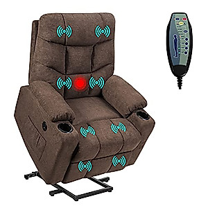 Giantex Power Lift Chair Electric Recliner Sofa for Elderly, Fabric Reclining Sofa w/ 8 Point Massage & Lumbar Heat, 2 Side Pockets Cup Holders USB Charge Port, Motorized Sofa Chair for Living Room