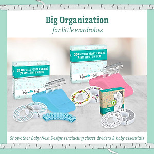 Baby Nest Designs 20x Baby Hangers for Closet with 7X Baby Closet Dividers for Nursery Velvet Baby Clothes Hangers Unisex Newborn Essentials Baby Size Organizer for Infant Clothing to 24 Months