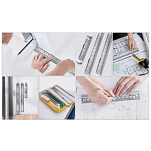 Gimars 3 Pcs Nonslip Unique Measure on Both Ends Design 6 +12 inch Stainless Steel Metal Ruler Kit, Easy to Read Inch&mm&cm Directly, More Polished Edge for School, Office, Architect, Engineers, Craft