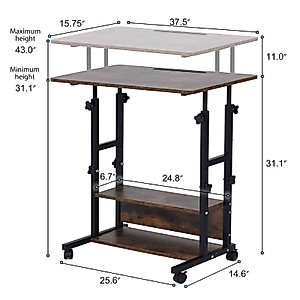 Small Standing Desk Adjustable Height, Mobile Stand Up Desk with Wheels, 32 Inch Portable Rolling Desk Small Computer Desk, Portable Laptop Desk Standing Table Sit Stand Home Office Desks Rustic