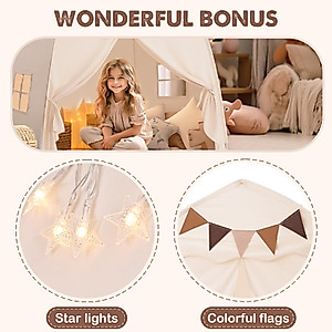 Large Kids Play Tent with Flags & Star Lights, Portable & Foldable Teepee, Bed Tent Bed Canopy for Boys & Girls, Indoor Outdoor Dome Tent Playhouse, Kids Birthday Gift, 51x39x51 in