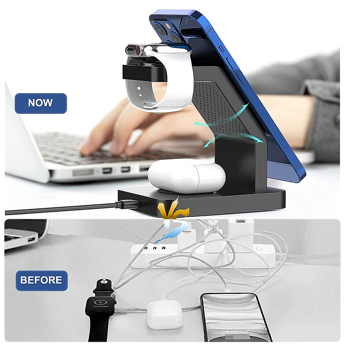 Catalpa U 3 in 1 Wireless Charging Station Compatible for Magsafe Fast Magnetic Charging Stand Compatible with iPhone 14/13, 14/13 Pro, 14/13 Pro Max, 13/12 Mini, AirPods Pro/AirPods 2 iwatch