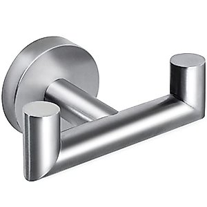 CTOHN Double Towel Hooks for Bathroom Wall Mounted, Brushed Nickel Coat Robe Clothes Towel Holder, Waterproof SUS304 Stainless Steel Double Towel Hook for Bathroom Kitchen - Silver