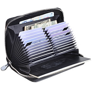Easyoulife Genuine Leather Credit Card Holder Case Passport Wallet RFID Blocking (Black)