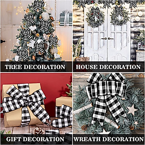 Whaline 2 Rolls Wired Edge Plaid Ribbon Christmas Buffalo Check Ribbon White Black Plaid Ribbon 2.5" Wide Farmhouse Craft Ribbon for DIY Gift Wrapping Wreath Xmas Tree Bow Decoration, 10 Yard