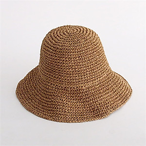 Women Sun Hat Wide Brim Floppy Beach Hat Breathable Straw Hat Foldable Packable Summer Outdoor Sun Protection Cap C-Khaki