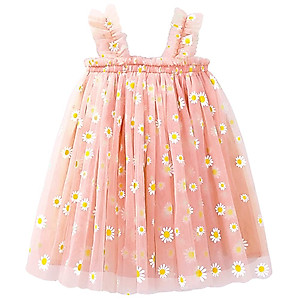 BGFKS Baby Girls Toddler Daisy Tutu Dress,Princess Party Dress with Soft Daisy Flower Headband.(Peach Pink,18 Months)