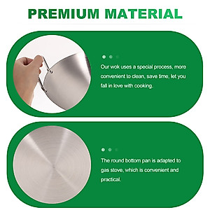 Hemoton 11 Inch (28cm) Heavy Stainless Steel Wok, Traditional Canton Style, Dual- handled Steel Wok (Round Bottom)