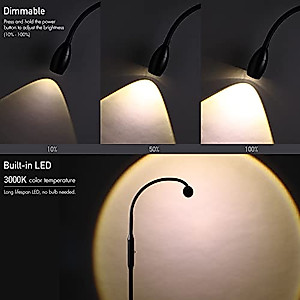 O’Bright Ray – Adjustable LED Beam Floor Lamp, Dimmable and Zoomable Spotlight, Flexible Gooseneck, Reading / Crafting Standing Lamp, Work Table Light, Matte Black
