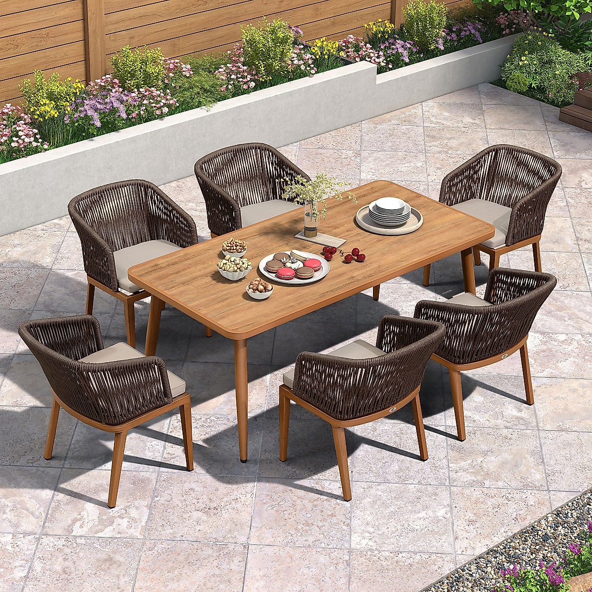 PURPLE LEAF 2 Pieces Patio Dining Chair All-Weather Wicker Aluminum Frame for Lawn Garden Backyard Deck Outdoor Dining Chair with Cushions, Brown Armchair