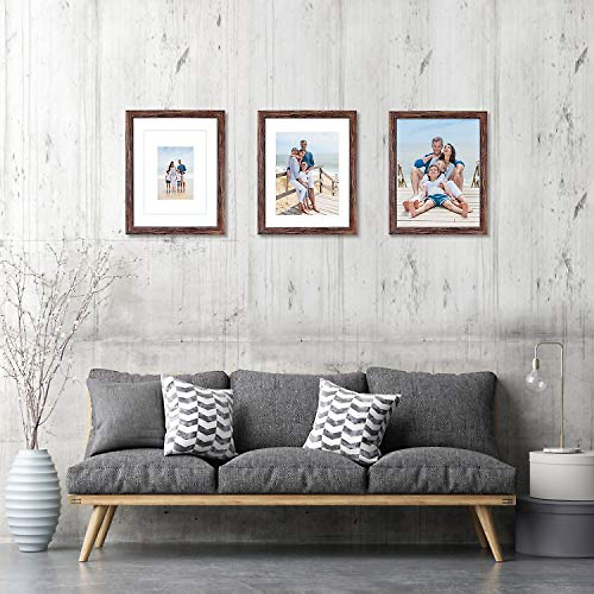 Q.Hou 11x14 Picture Frames Wood Patten Rustic Brown Set of 2, Each Frame with 2 Mats,Display A4 or Five 5x7 Photos with Mat & 11x14 Picture Without Mat for Wall Mount (QH-PF11X14-BR)