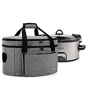 Luxja Double Layers Slow Cooker Bag (with a Bottom Pad and Lid Fasten Straps), Insulated Slow Cooker Carrier Fits for Most 6-8 Quart Oval Slow Cooker, Gray (Bag Only)