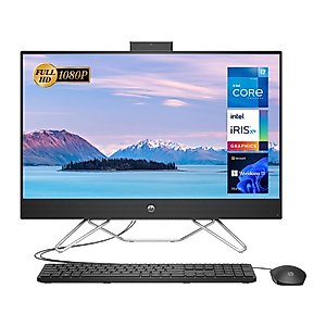 HP Newest All-in-One Desktop, 27" FHD Display, 12th Gen Intel Core i7-1255U, 32GB RAM, 1TB SSD + 1TB HDD, Webcam, HDMI, RJ-45, Wired Keyboard&Mouse, WiFi 6, Windows 11 Home, Black