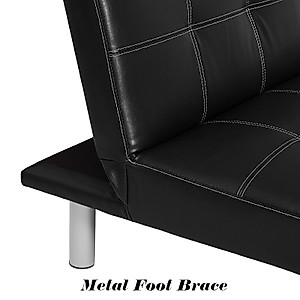 BIVVI Faux Leather Couch Futon Sofa Bed Convertible Folding Daybed Modern Upholstered Sleeper for Compact Living Space Loveseat Sofá Bed Lounge Sofa for Living Room Apartment Home Office,Black