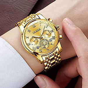 OLEVS Gold Watches for Men Men's Wrist Watches Gold Watch Men Luxury Dress 14K Gold Plated Stainless Steel Watch for Men Waterproof Quartz Gold Watch Classic Mens Watches Gift,relojes para Hombres