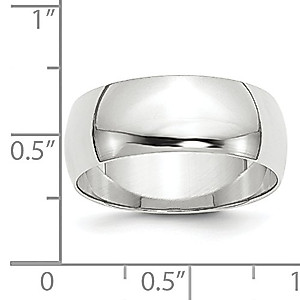 Solid 10k White Gold 8 mm Rounded Wedding Band Ring Size 8
